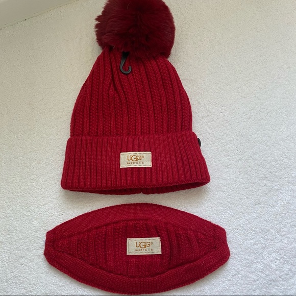 UGG | Accessories | Sale 5 Off Ugg Red Knit Hat Face Cover | Poshmark